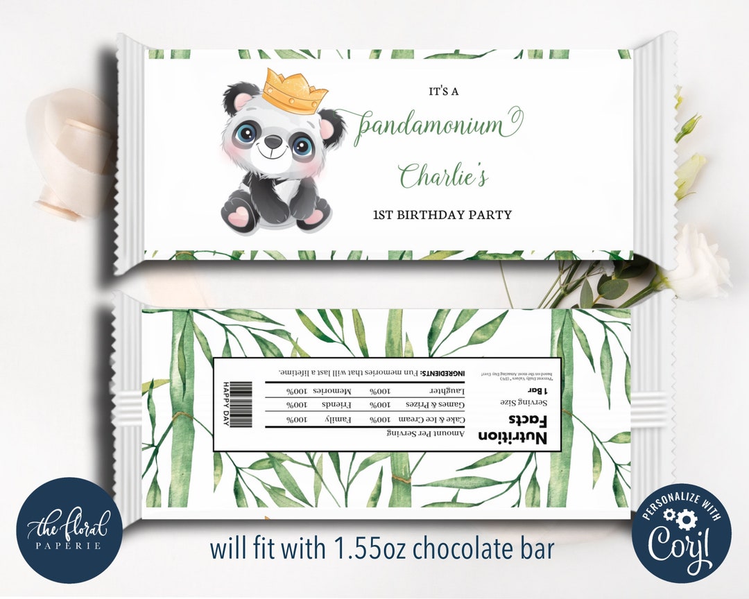 Panda Chocolate Wrapper Template, Editable Panda Candy Bar Wrapper ...