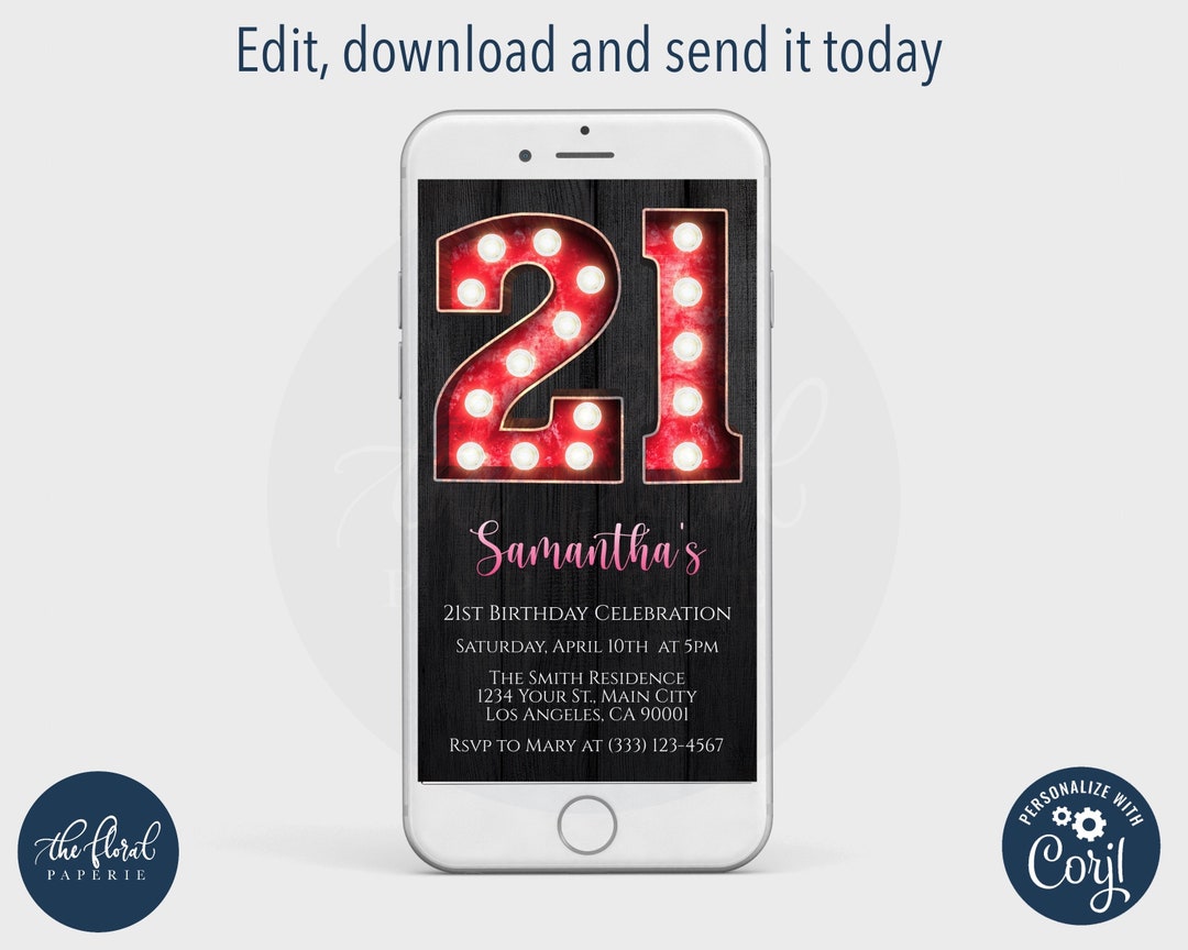 21st Birthday Text Invitation Template, Birthday Digital Invitation ...