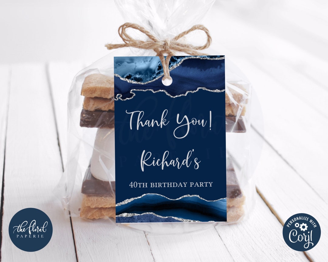 Blue and Silver Birthday Favor Tags Template, Editable Birthday Gift ...