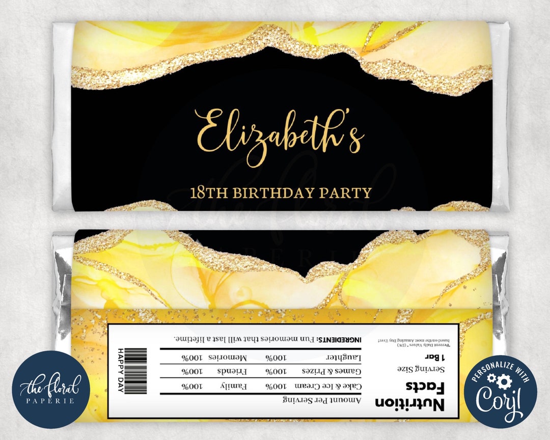 Yellow and Black Chocolate Wrapper Template Editable Candy - Etsy