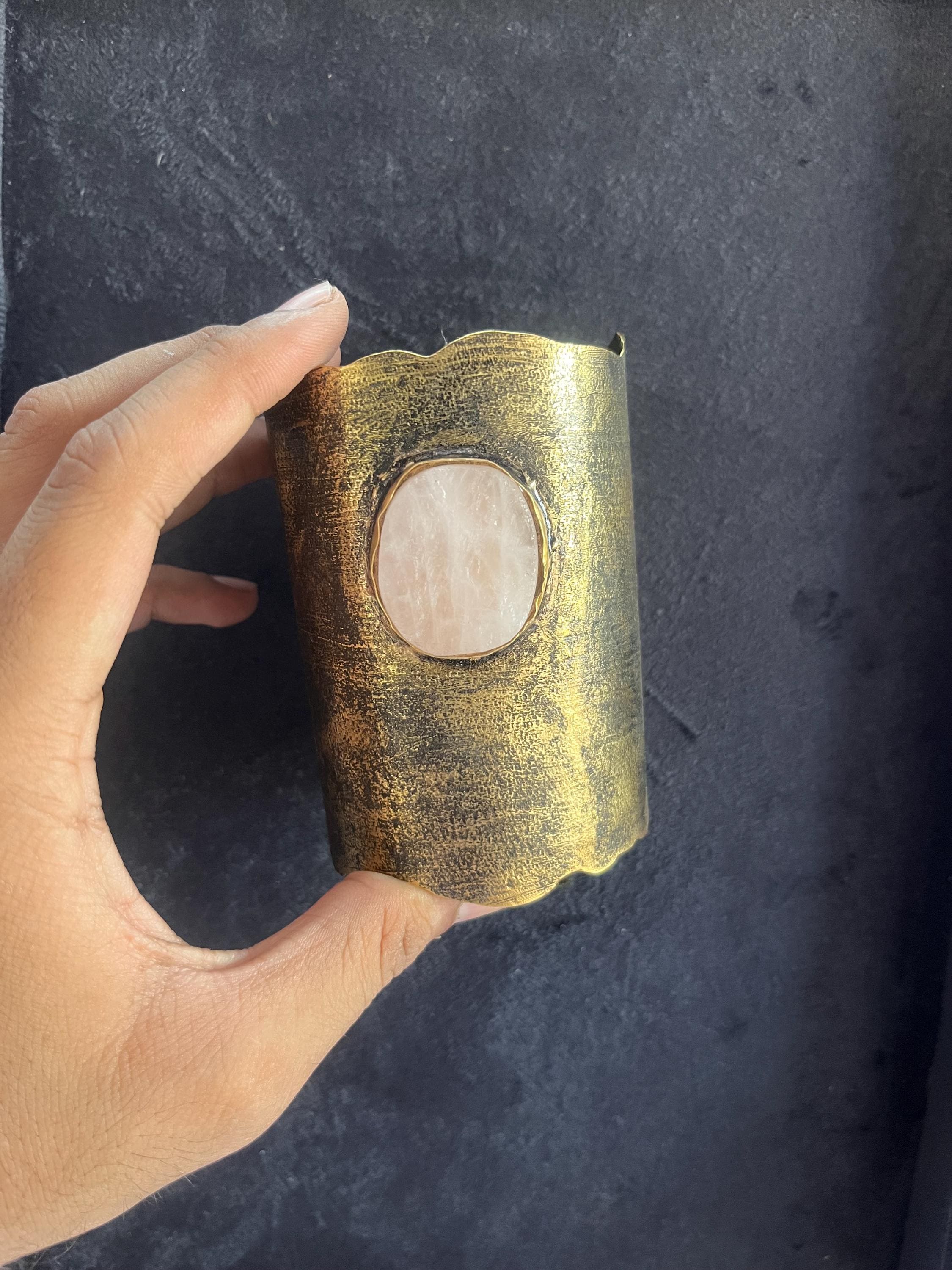 Designer Chunky Handcuff With Rose Quartz and Green Aventurine Stone ...