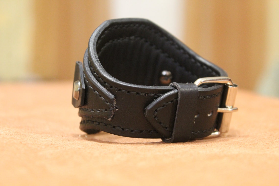 Handmade Black Watch Cuff Strap Mens Leather Watch Strap - Etsy