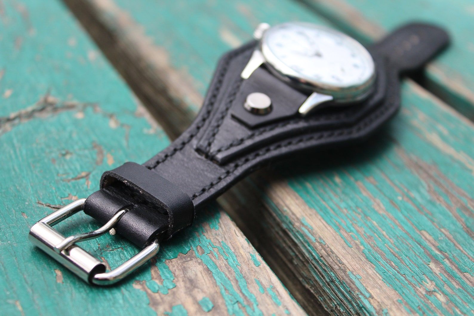 Handmade Black Watch Cuff Strap Mens Leather Watch Strap - Etsy