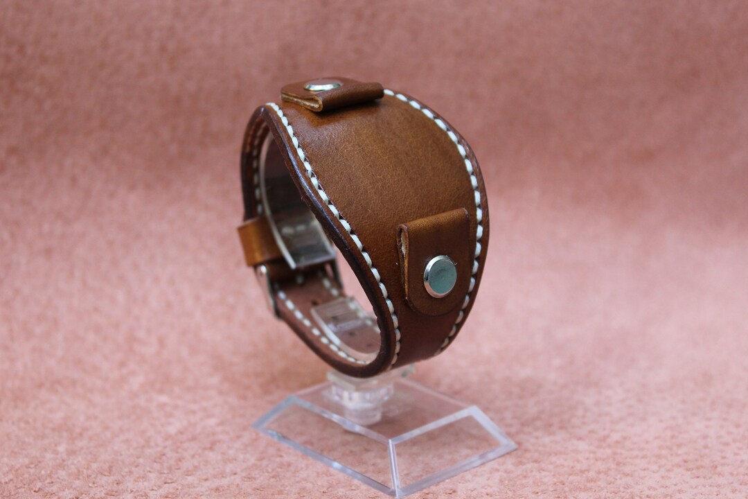 Handmade Brown Cuff Strap Mens Leather Watch Strap Custom Watch Band ...