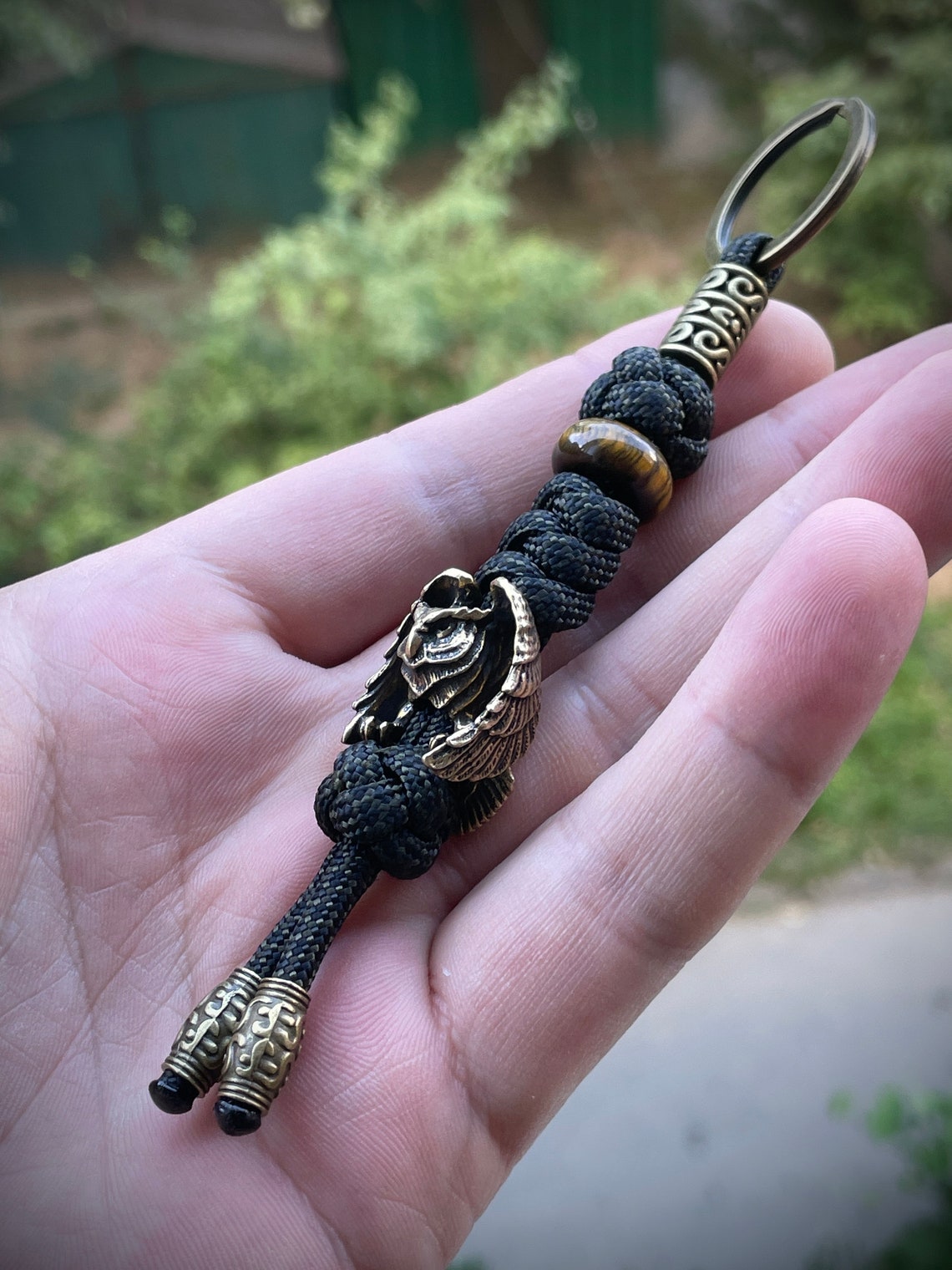 Paracord Keychain Owl With Natural Stone and Brass Beads - Etsy