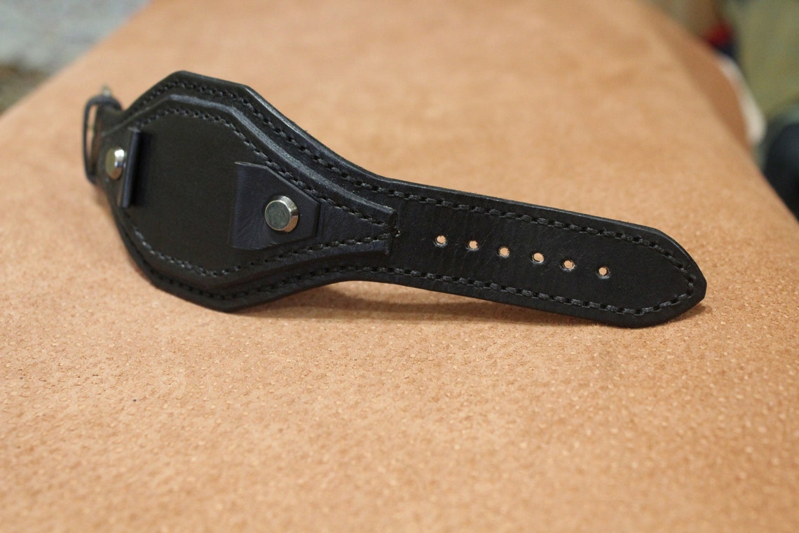 Handmade Black Watch Cuff Strap Mens Leather Watch Strap - Etsy