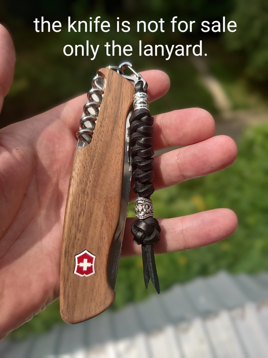 Genuine Leather Knife Lanyard / Leather Keychain / Silver Beads/brown ...