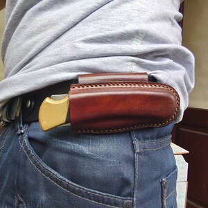 Horizontal Leather Sheath for Buck 110 Folding Hunter Knife / Buck 112 ...