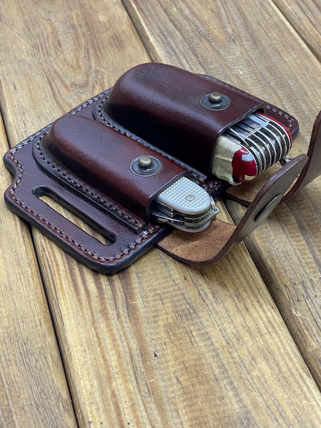 Handmade Leather Double Sheath, Swiss Army Knife Holster, 91-93mm, With ...