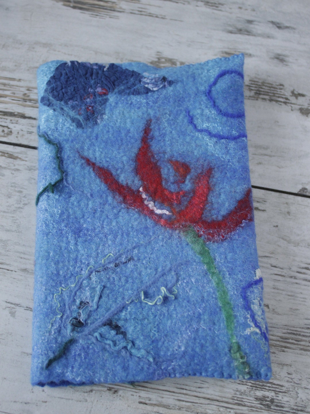 Felted Blue Book Cover, Floral Notebook Sleeve, Stylish Desk Decor for ...