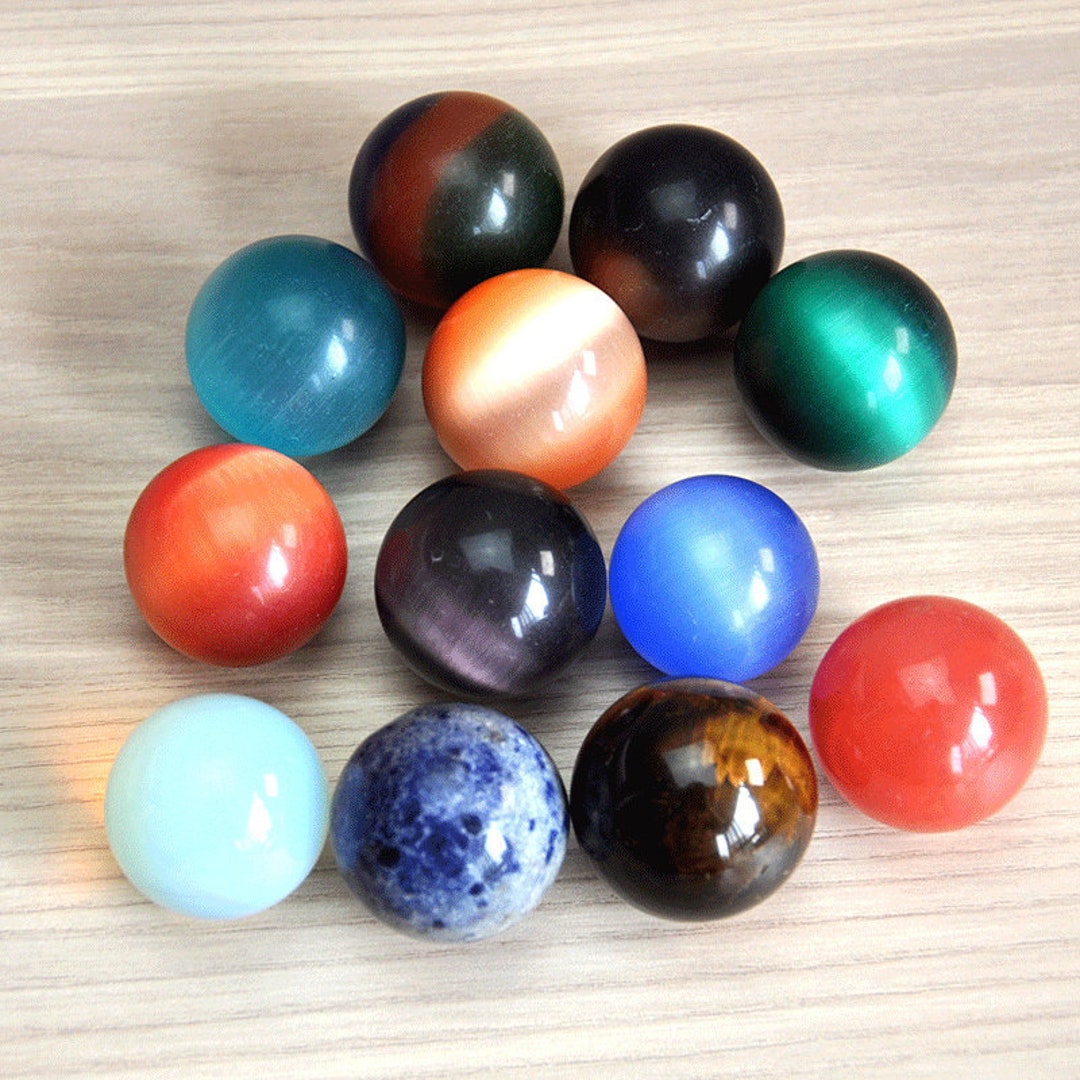 30mm Crystal Ball, Gemstone Sphere, Polished Crystal Marble Rainbow Cat ...