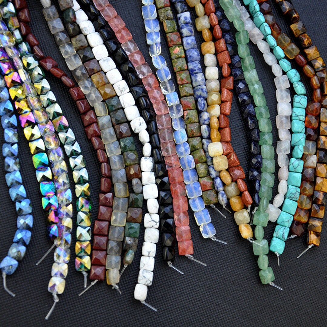 Faceted Flat Square Beads Natural Assorted Gemstone Genuine Crystal ...