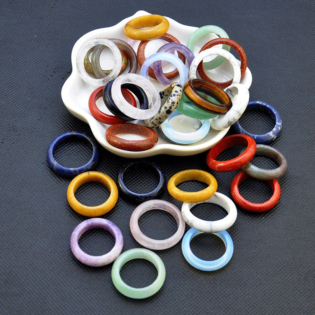 2-100pcs Natural Mix Stone Solid Rings Hand Carved Women Man Rings ...