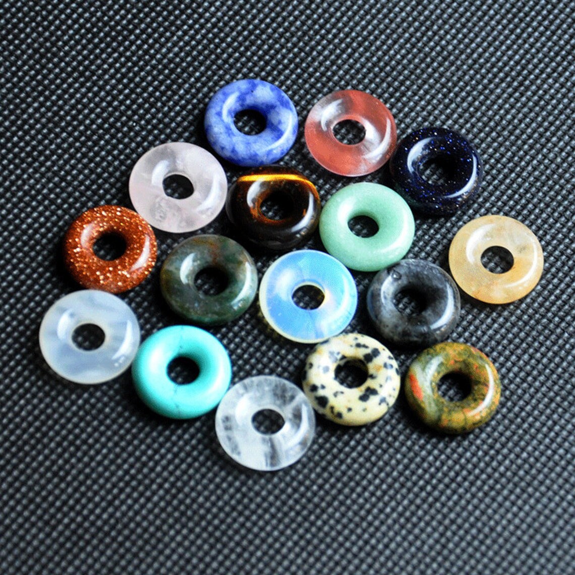 15mm Gemstone Donut Crystal Donut Lucky Safety Pendant,5mm Hole Beads ...