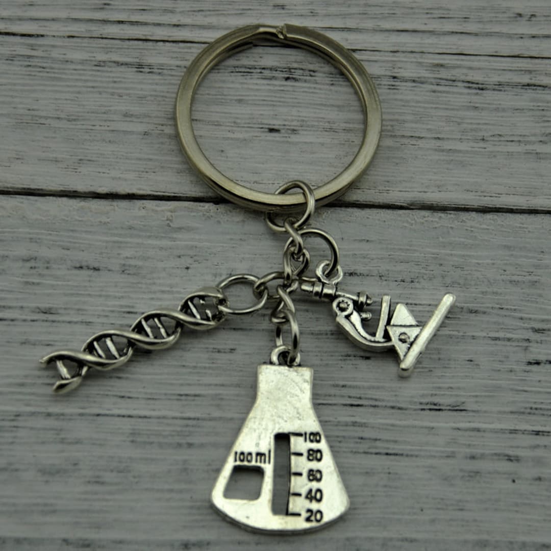 DNA Keychain, Science Keychain, Double Helix Keychain, Beaker Keyring ...