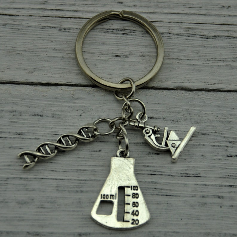 DNA Keychain Science Keychain Double Helix Keychain Beaker - Etsy