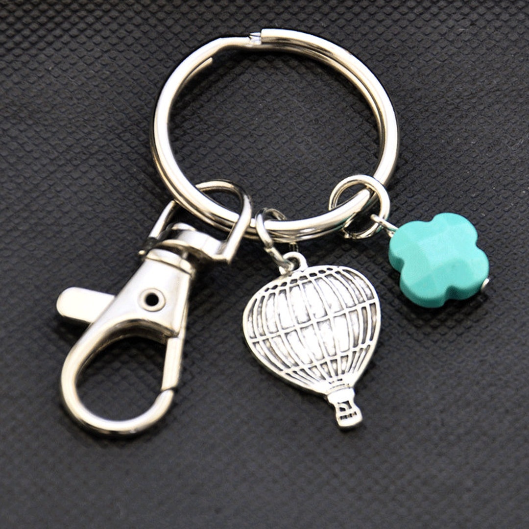 Hot Air Balloon Keychain, Balloon Keychain, Four Leaf Clover Keychain ...