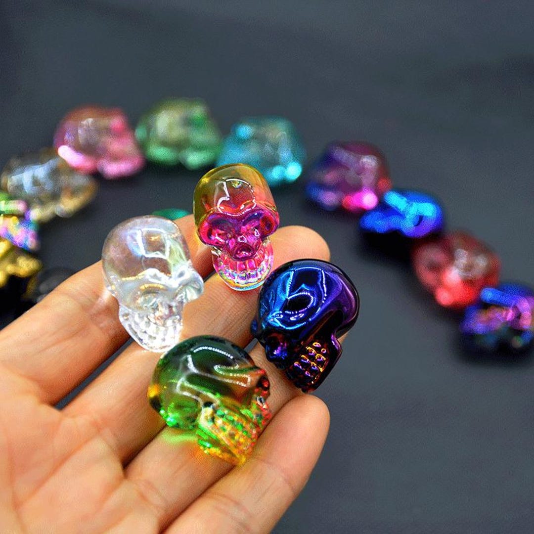 1 Inches Glass Mini Skull Figurine Home Decor, Colorful Glass Skull ...