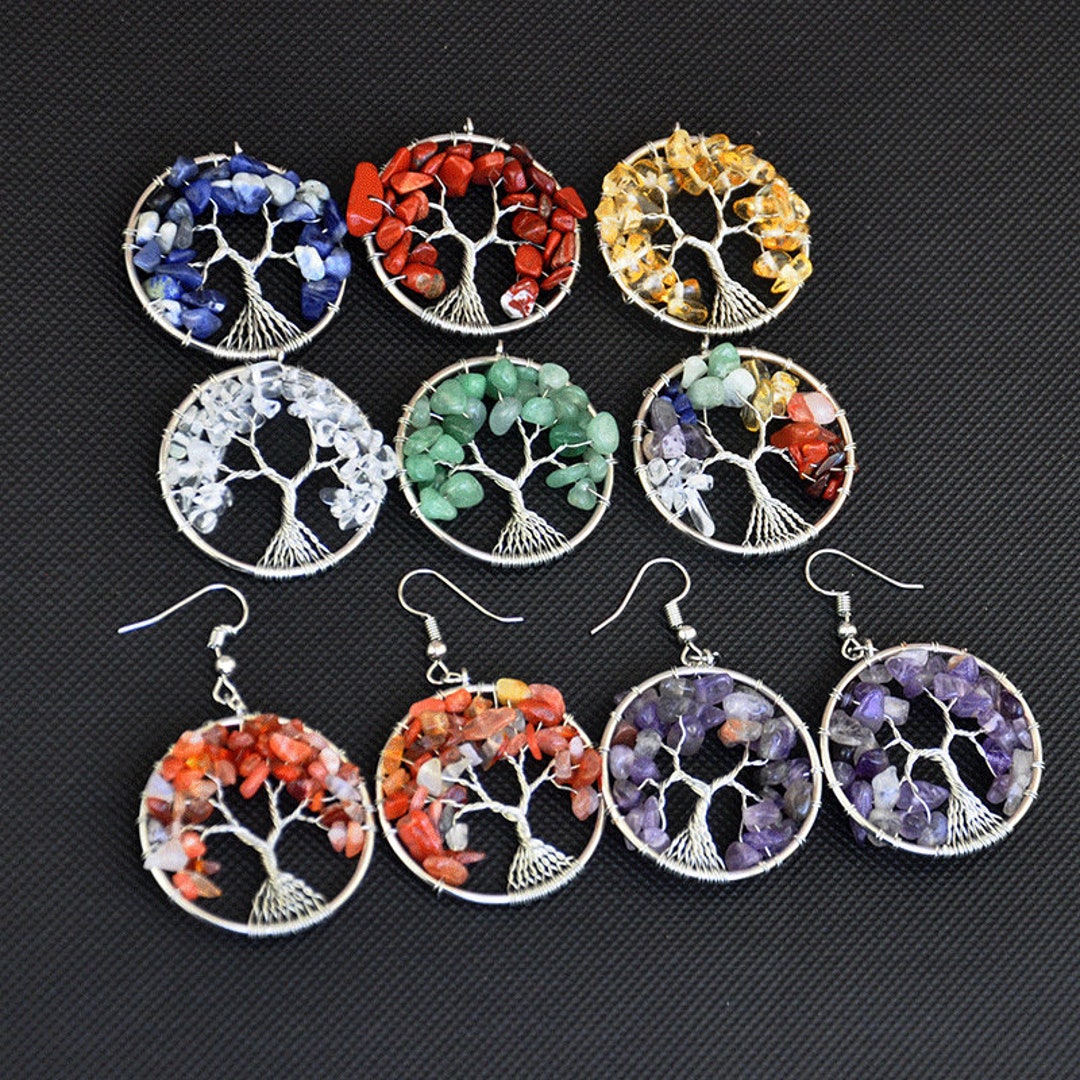 Tree of Life Natural Quartz Pendant Healing Reiki for Necklace Earrings ...