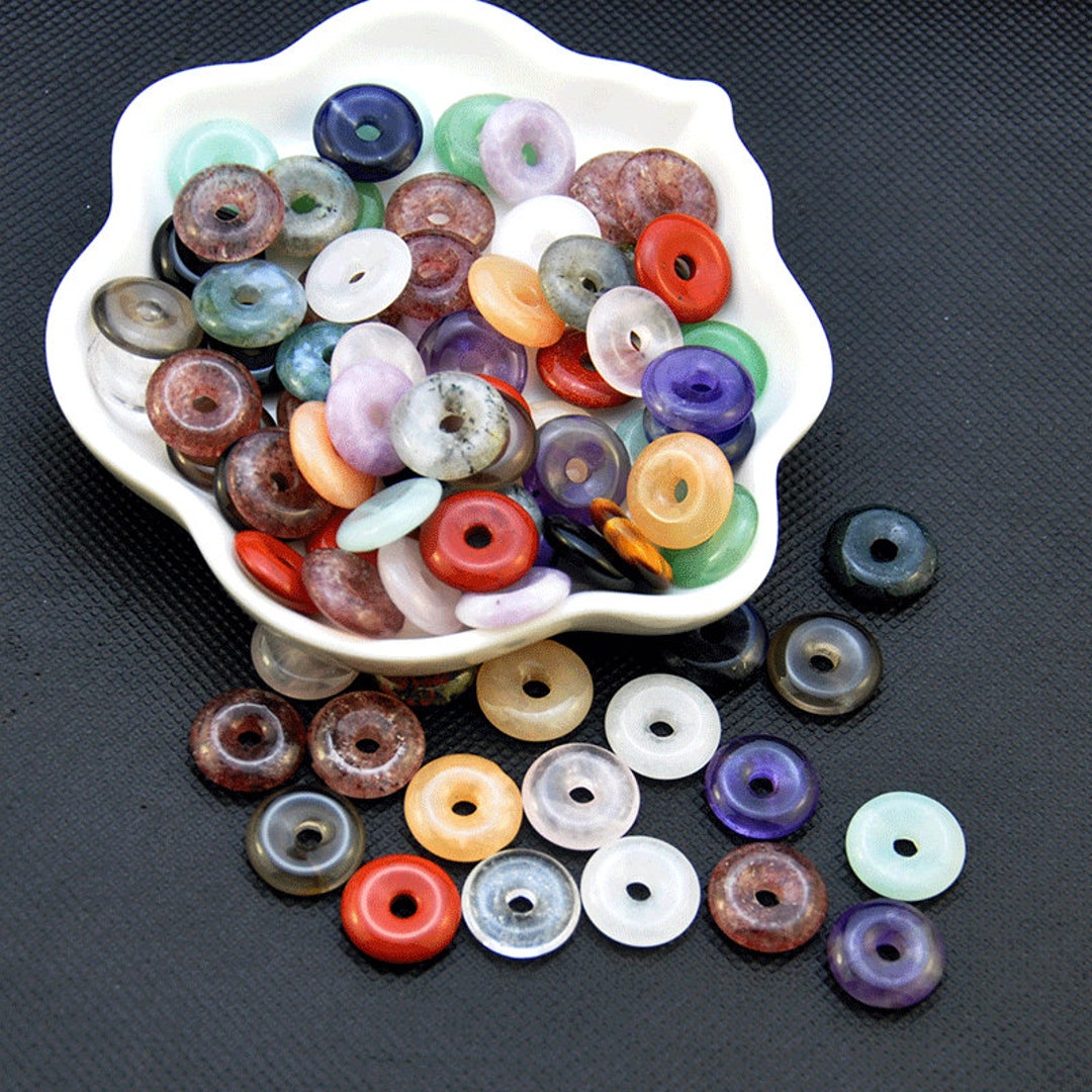Wholesale Mixed Natural 14mm Gemstone Donut Crystal Donut Lucky Safety ...