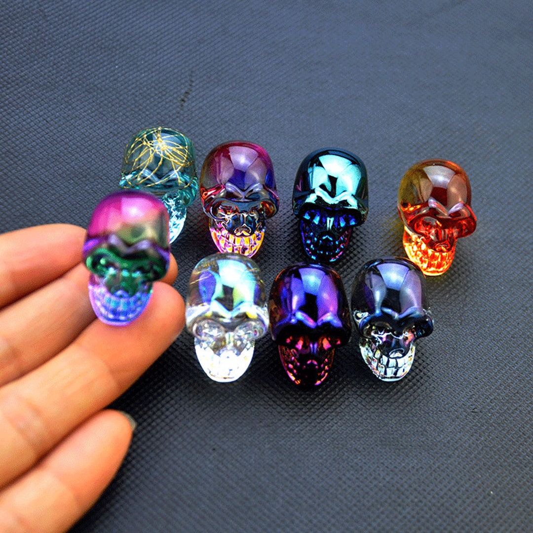 1 Inches Glass Mini Skull Figurine Home Decor, Colorful Glass Skull ...