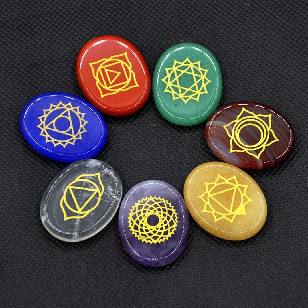 7 Chakra Stones Engraved Oval Set，healing,meditation,chakra Balance ...