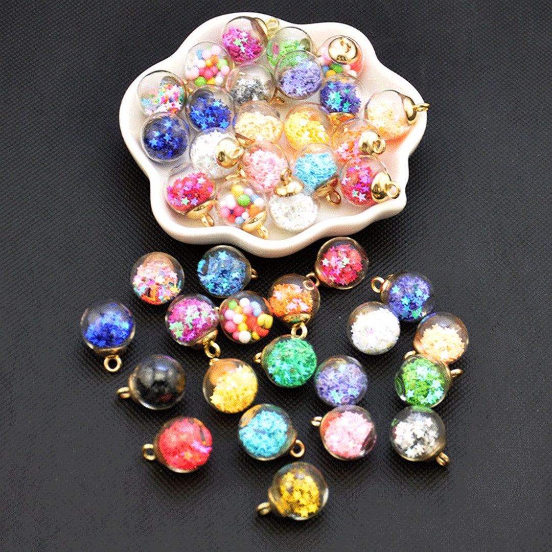 Multi Color Star Glitter Globe With a Gold Tone Cap Charm,sequins ...