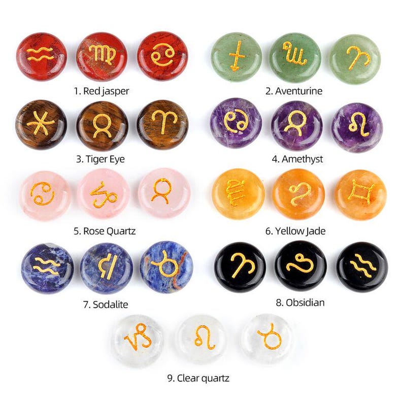 12 Stone Engraved ASTROLOGY Runes Set，constellation Runes Set ...