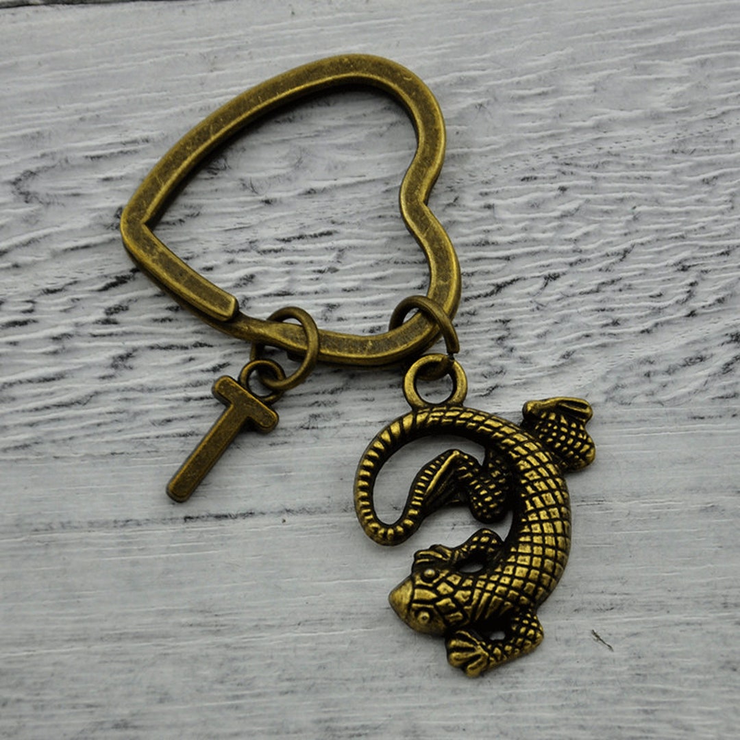 Choose a Initial and Keyring Lizard Keychain, Lizard Keyring, Lizard ...