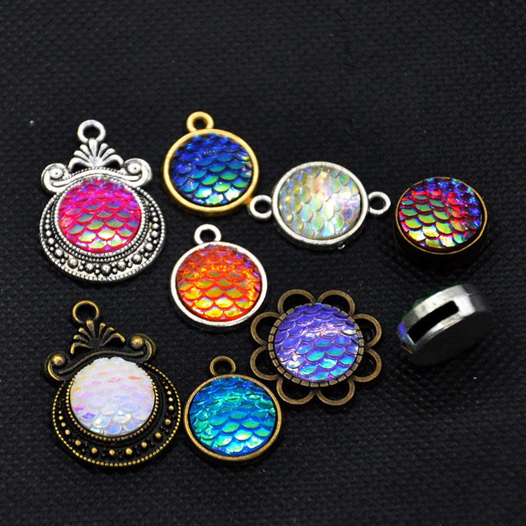 Mermaid Fish Scale or Dragon Scale Charm，ab Round Dome Fish Scale Charm ...
