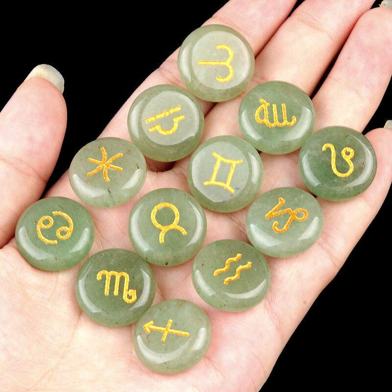 12 Stone Engraved ASTROLOGY Runes Set，constellation Runes Set ...