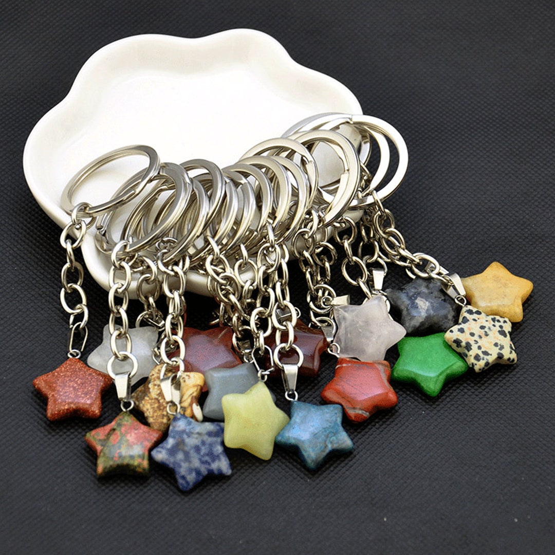 Bulk Wholesale 1-100pcs Mixed Crystal Star Keychain，hand Carved Star ...