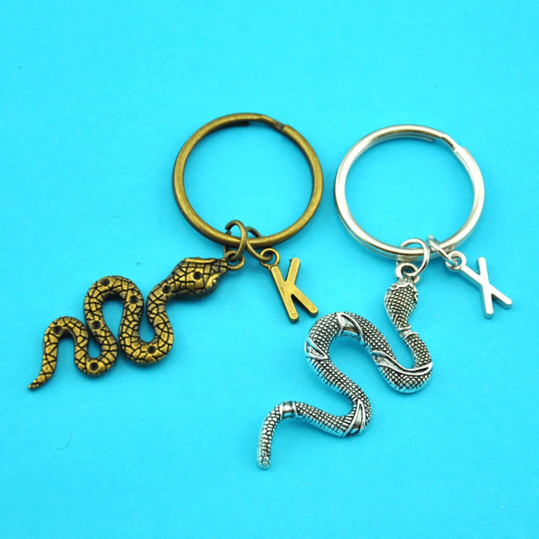 Silver and Bronze Snake Keychain,snake Keyring, Initial Keychain,snake ...