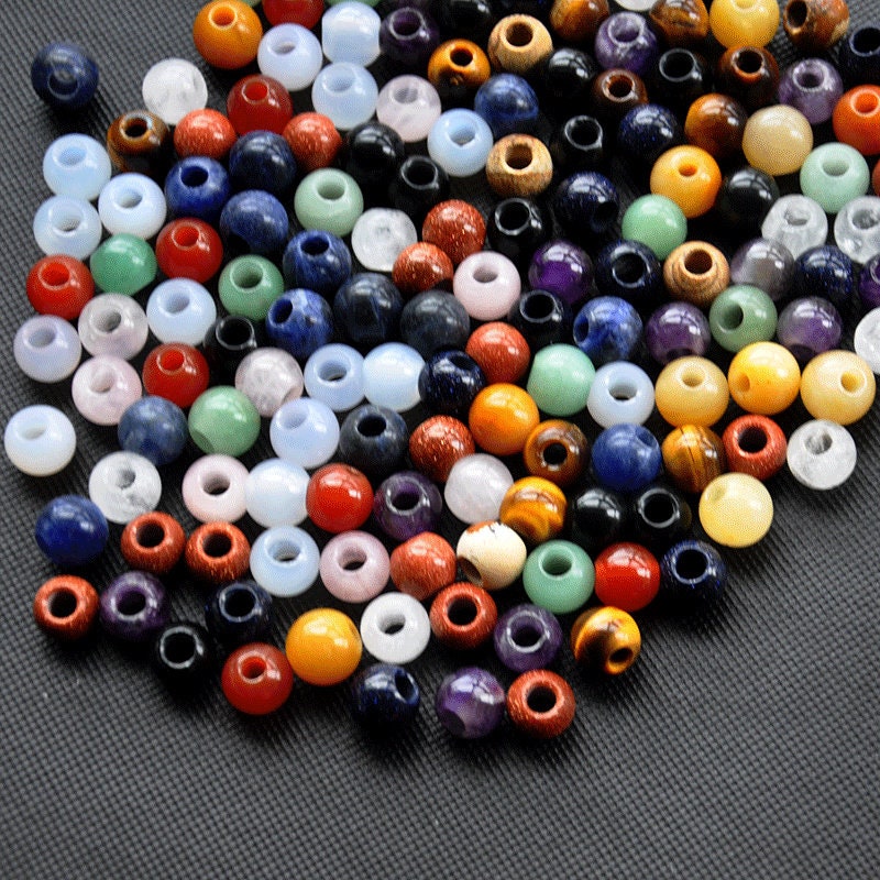 5-10pcs 6-12mm Natural Crystal Large Hole Gemstone Round Beads, Natural ...
