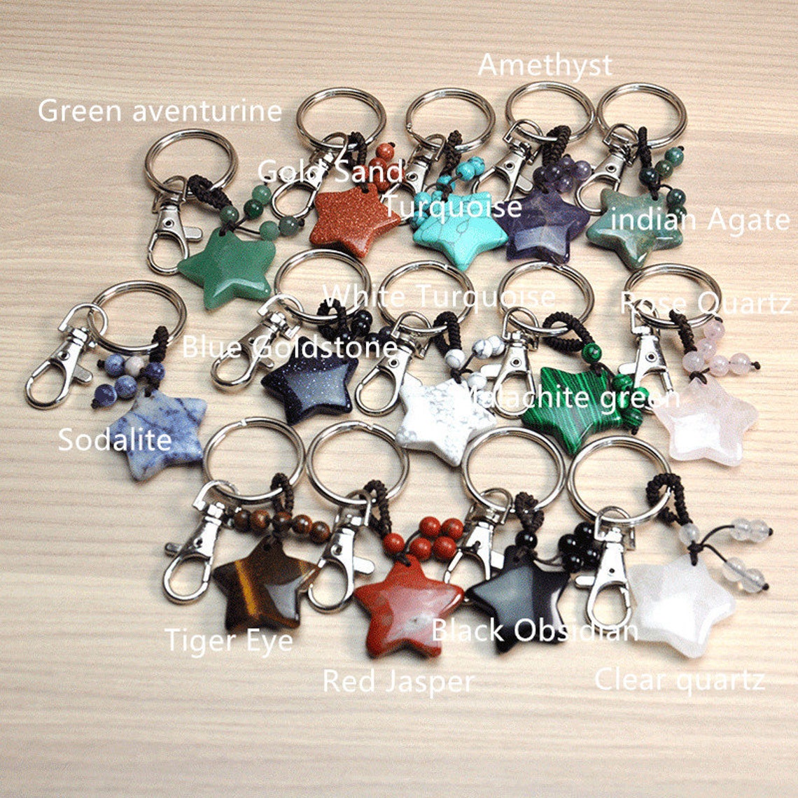 Gemstone Star Key Chain，healing Crystal，bag Accessory，macrame Quartz ...