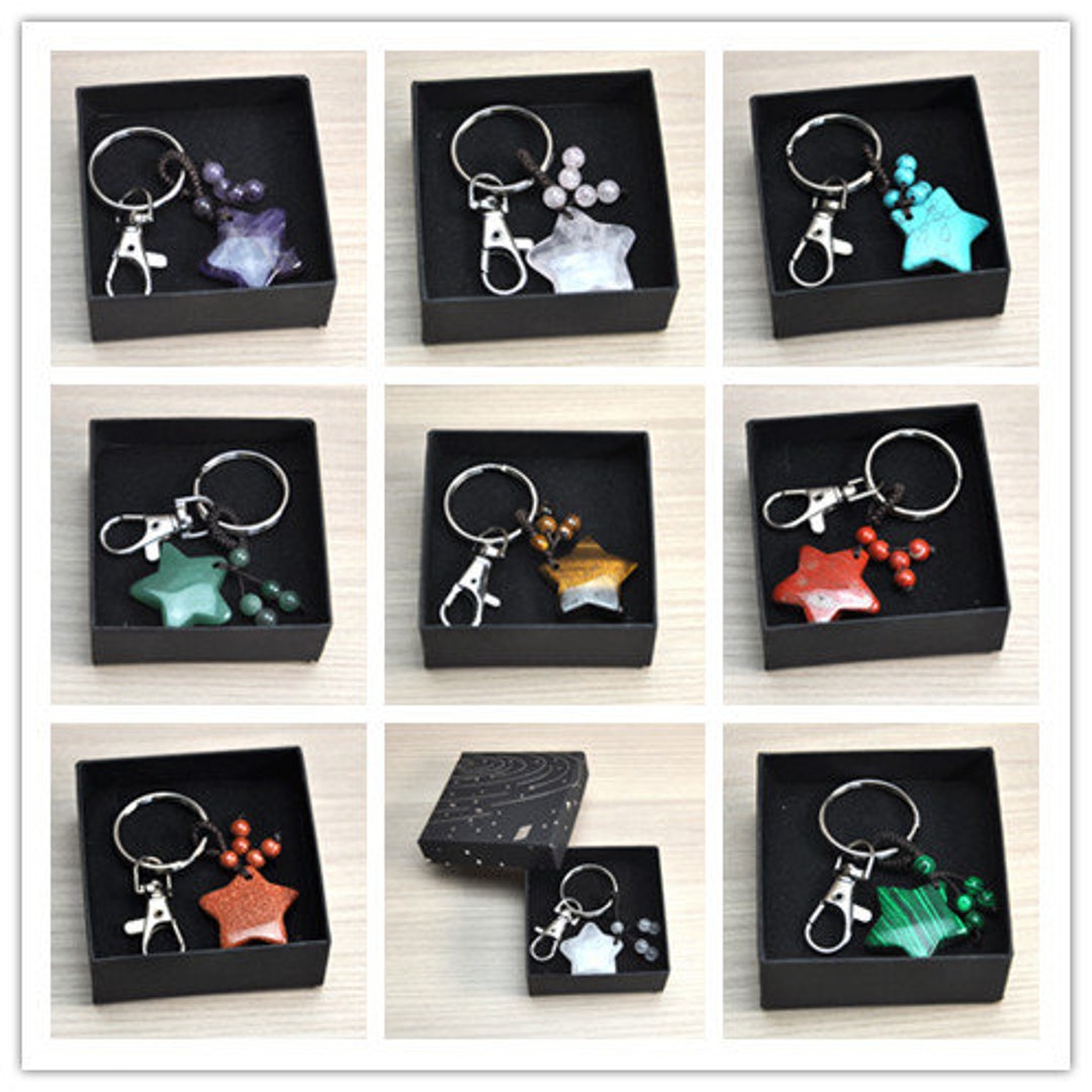 Gemstone Star Key Chainhealing Crystalbag Accessorymacrame Quartz Star ...