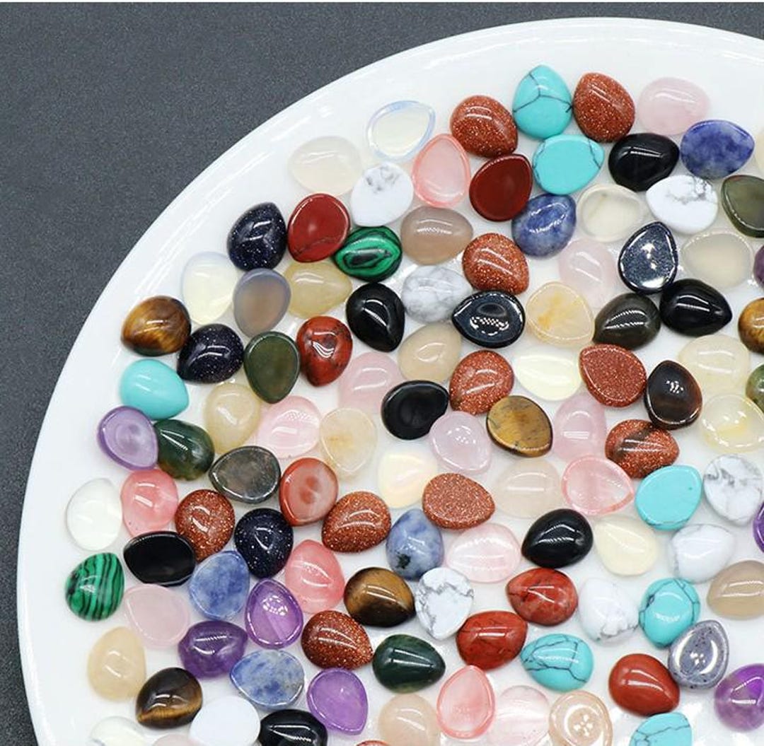 10pcs Natural Gemstone Teardrop Flatback Cab Cabochon for DIY Jewelry ...