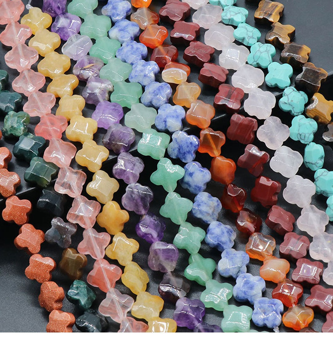 Natural 12MM Four Leaf Clover Beads，gemstone Lucky Flower Clover Charm ...