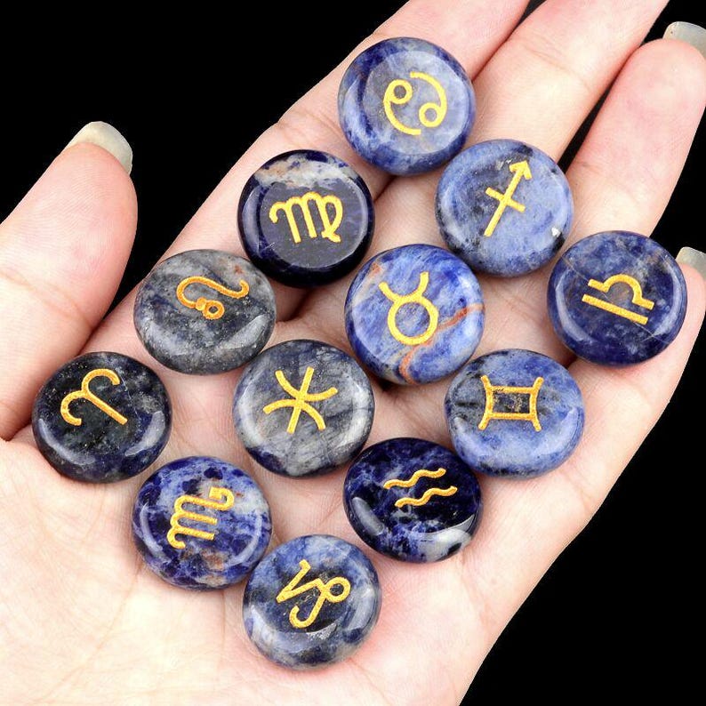 12 Stone Engraved ASTROLOGY Runes Set，constellation Runes Set ...