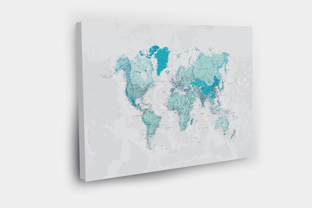 Push Pin World Map Turquoise Digital File Canvas World Map - Etsy