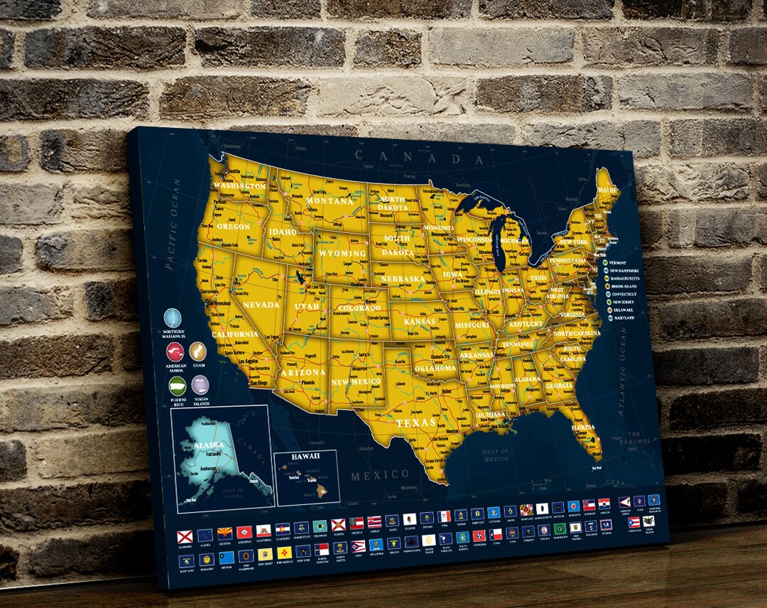 USA Push Pin World Map Canvas USA Map Wall Art United States - Etsy ...