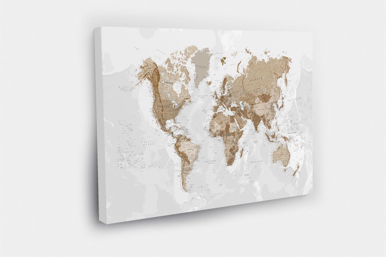 Brown World Map Canvas Poster Personalized Canvas World Map - Etsy