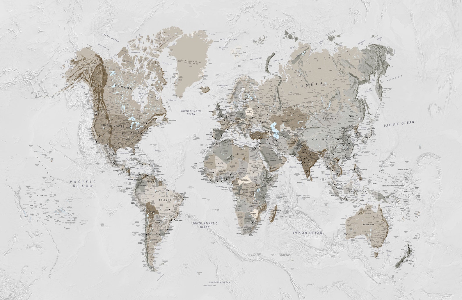 Light Brown World Map Personalized Map Wall Art World Map - Etsy