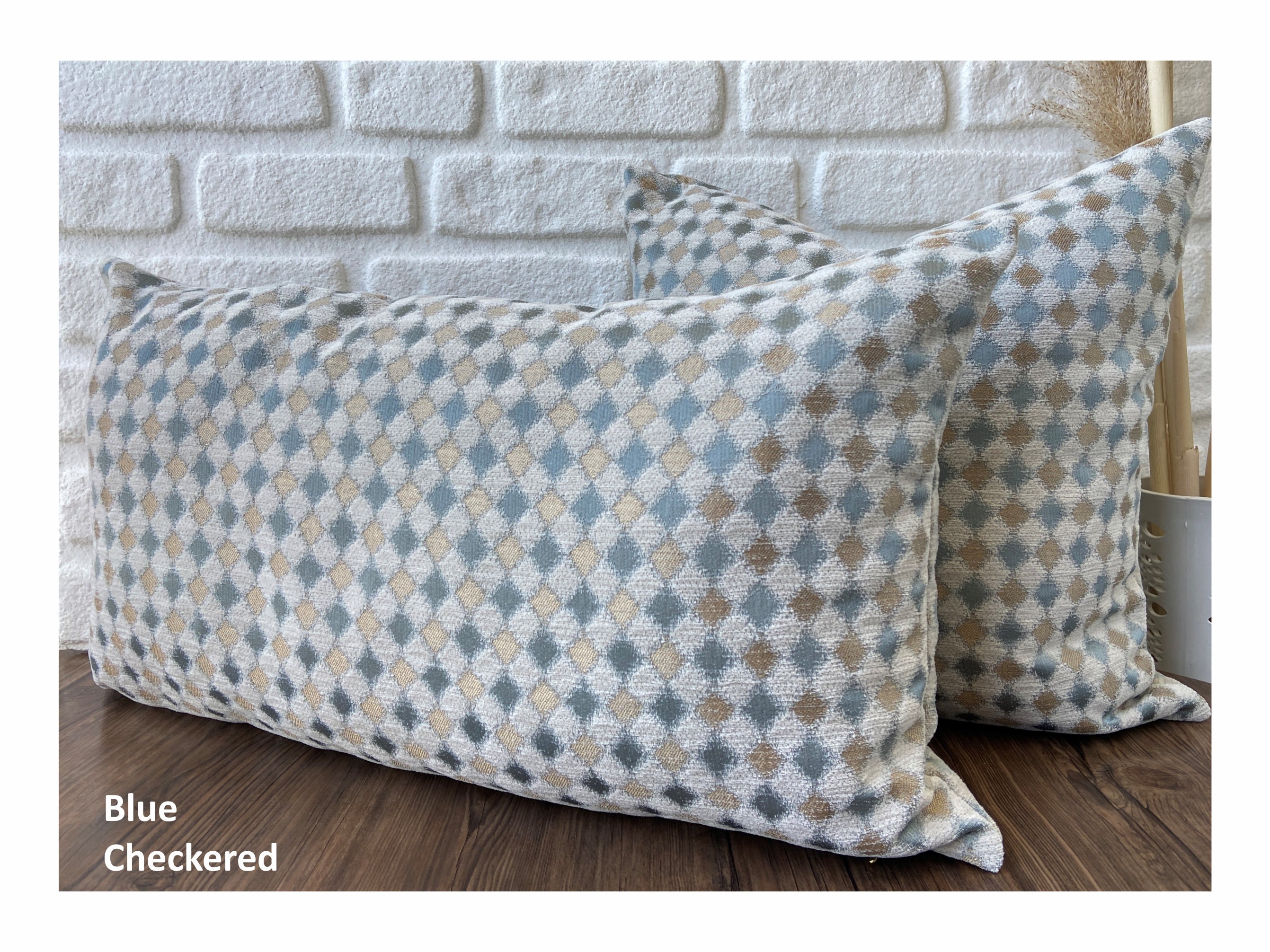 Decorative Pillows Home Décor Checkered Various Sizes Blue Check Pillow ...