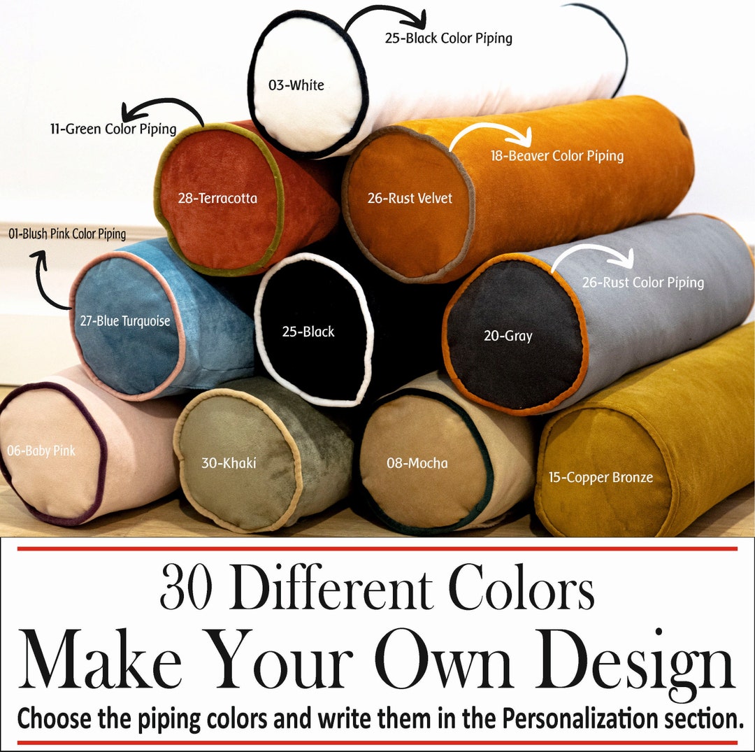 Velvet Bolster Pillow Cover in 30 Different Colors and Sizes, Piping ...