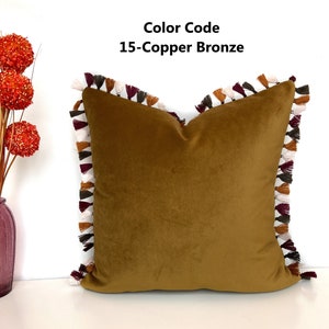 Tasseled Velvet Pillow Case, Solid Color Throw Pillow, Various Options ...