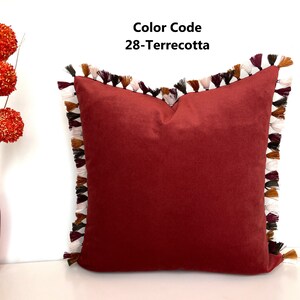 Tasseled Velvet Pillow Case, Solid Color Throw Pillow, Various Options ...