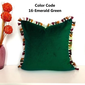 Tasseled Velvet Pillow Case, Solid Color Throw Pillow, Various Options ...