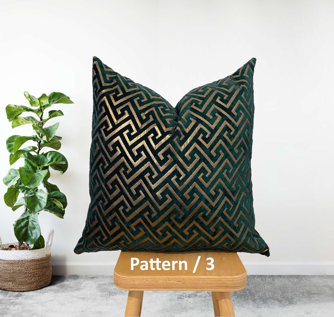 Dark Green Decorative Pillow Covers, Geometric Key Pattern Throws ...