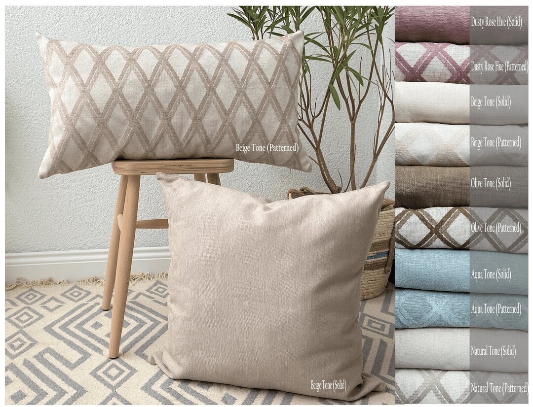 Beige Linen Throw Pillow Cover: Heavy Woven Fabric, Decorative Lumbar ...